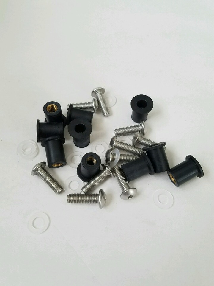 10 Rubber Well Nuts & Stainless Bolts Motorcycle Bike Screen Fairing M5 ...