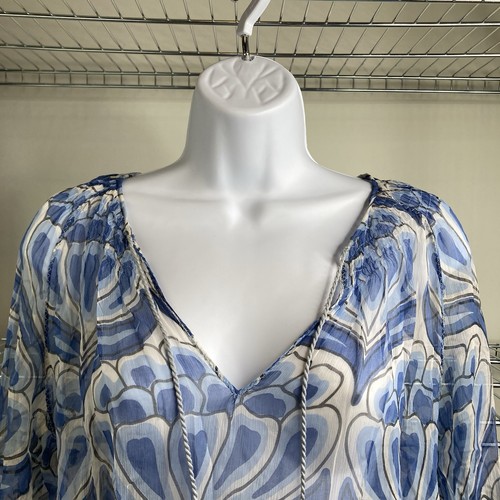 Kulson Women's Blue Modern Floral Print Peasant Boho Top Est. Size M ...