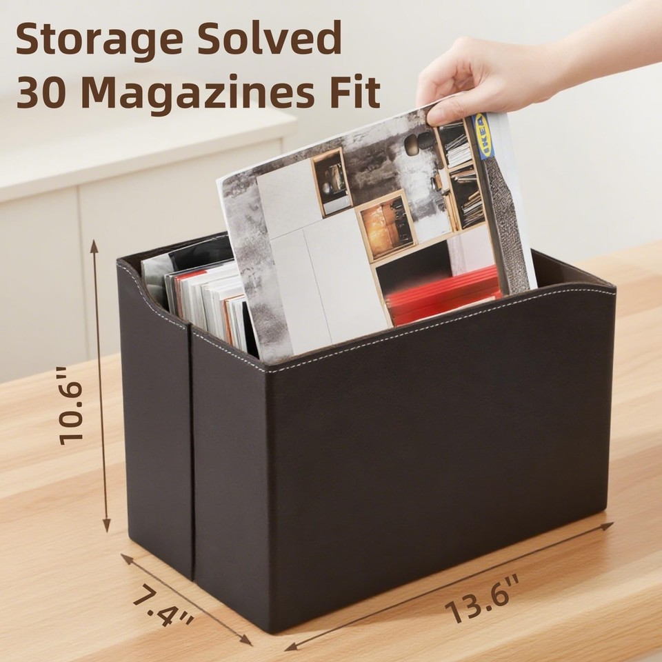 PU Leather Magazine File Holder, Foldable Magazine Basket with Handles ...