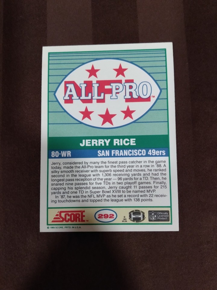 1989 Score Jerry Rice All Pro #292 49er's | eBay