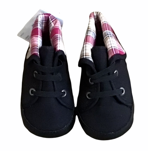 Gymboree Hoot & Hop Crib Shoes Boys Black High-Top Plaid Trim Sz 02 NWT ...