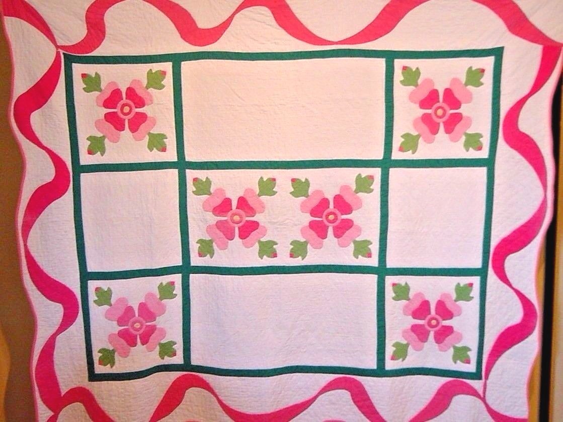 Ohio Rose Applique Quilt Patterns Appliqué & FMQ Floral Wreath By