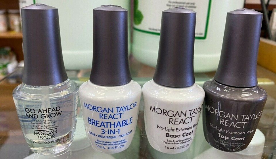Morgan Taylor React NEW top coat /base coat No-light extended wear 15ml ...