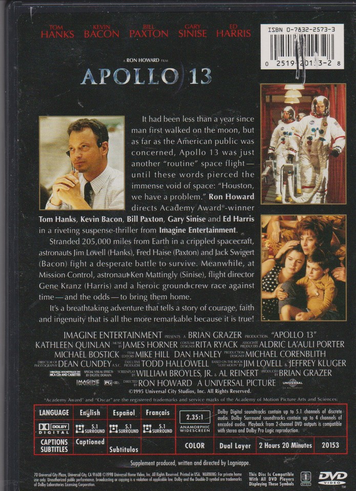 APOLLO 13 DVD SPECIAL EDITION TOM HANKS KEVIN BACON GARY SINISE BILL ...