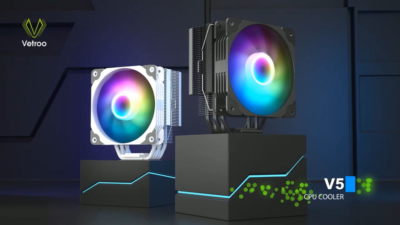 Vetroo V5 CPU Cooler PC Heatsink w/5 Heat pipes 120mm PWM Fan ARGB Fan ...