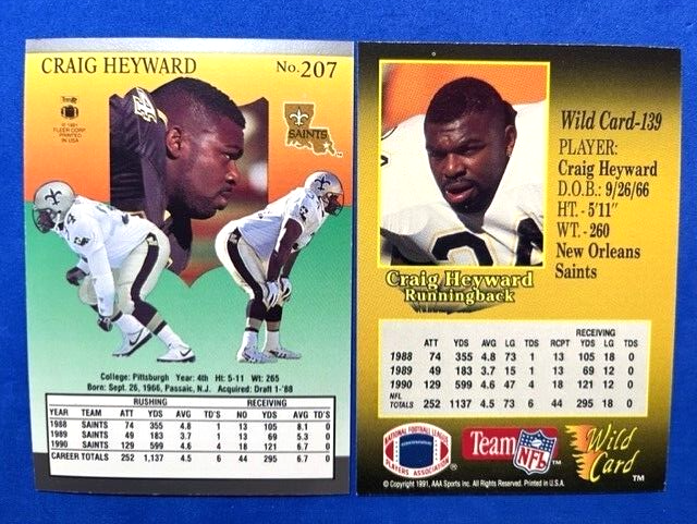 NFL - Craig Heyward 1991 Fleer Ultra & 1991 Wild Card Football - Saints ...