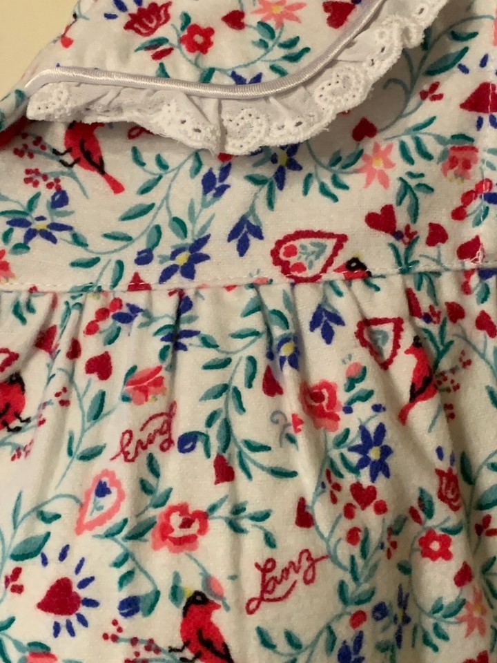 LANZ OF SALZBURG RED BIRD PRINT PETER PAN COLLAR Long FLANNEL Nightgown ...