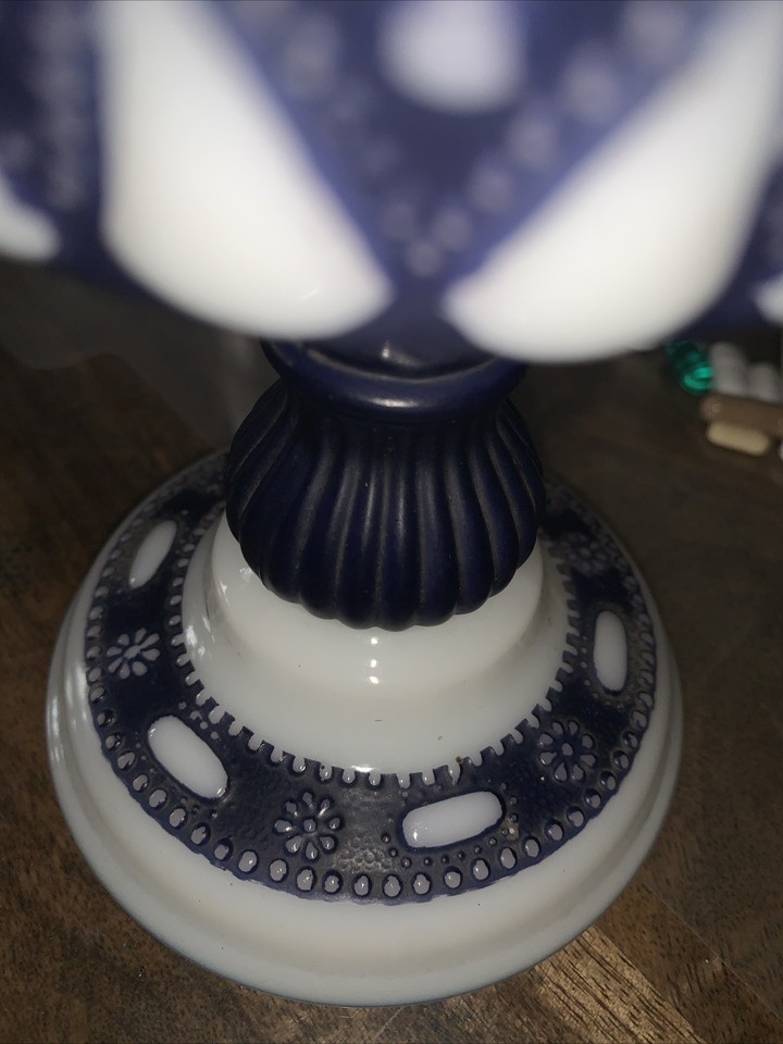 Vintage Phoenix Glass White Milk Glass Cobalt Lacy Dew Drop Compote ...