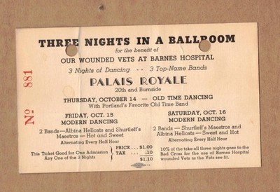 1948 Palais Royale Ballroom Dance Ticket, Portland Oregon, Albina ...