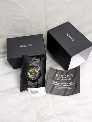 BULOVA 98A291 MODERN MILLENNIA BLACK CERAMIC AUTOMATIC SKELETON MENS ...