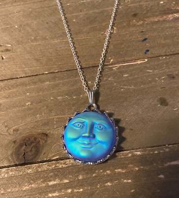 BLUE MOON FACE Pendant on a Silver chain Necklace | eBay