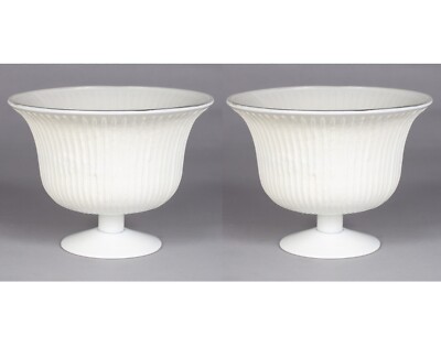 Compote Bowl Vase Glass White Pedestal Base Fluted 8"D 6"Hi Set/2 | eBay