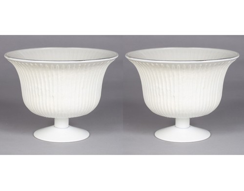 Compote Bowl Vase Glass White Pedestal Base Fluted 8"D 6"Hi Set/2 | eBay