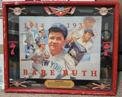1990 Babe Ruth Glass Framed Seagrams 7 Mirrored Advertising Print 16.5 ...