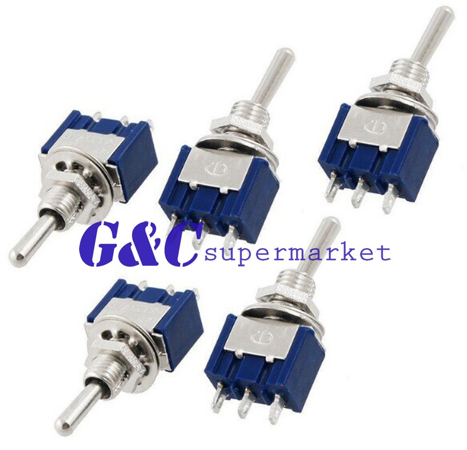 4PCS Mini 3 PIN BLUE Toggle Switch SPDT On-Off-On 6A 125VAC New | eBay