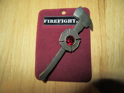 CL/FIREFIGHTER PIN/AXE/RED STONE/SILVER TONE/UNMARKED! | eBay