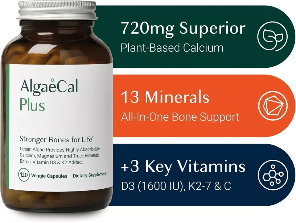 ALGAECAL Plus - Organic Red Algae Calcium Supplement, Vitamin K2 MK7 ...
