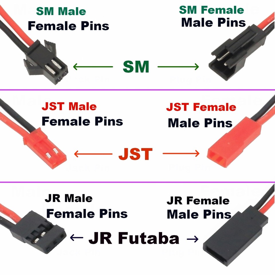 XT30 Male to Female in-line Connector JST JR Futaba Battery Power ...