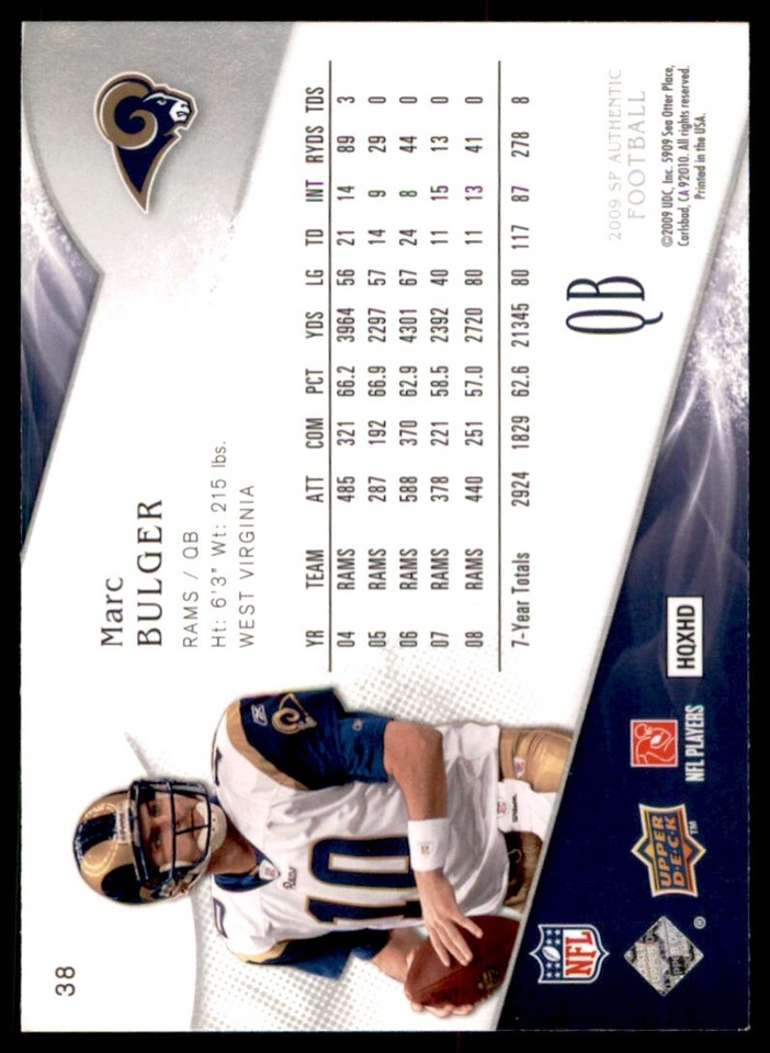 2009 SP AUTHENTIC MARC BULGER ST. LOUIS RAMS #38 | eBay