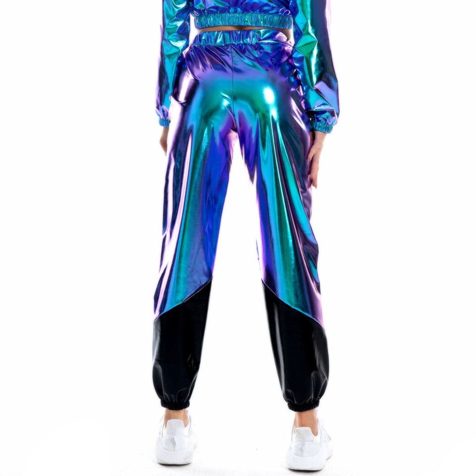 Women Reflective Long Pants Loose Holographic Trousers Shiny Jogger ...