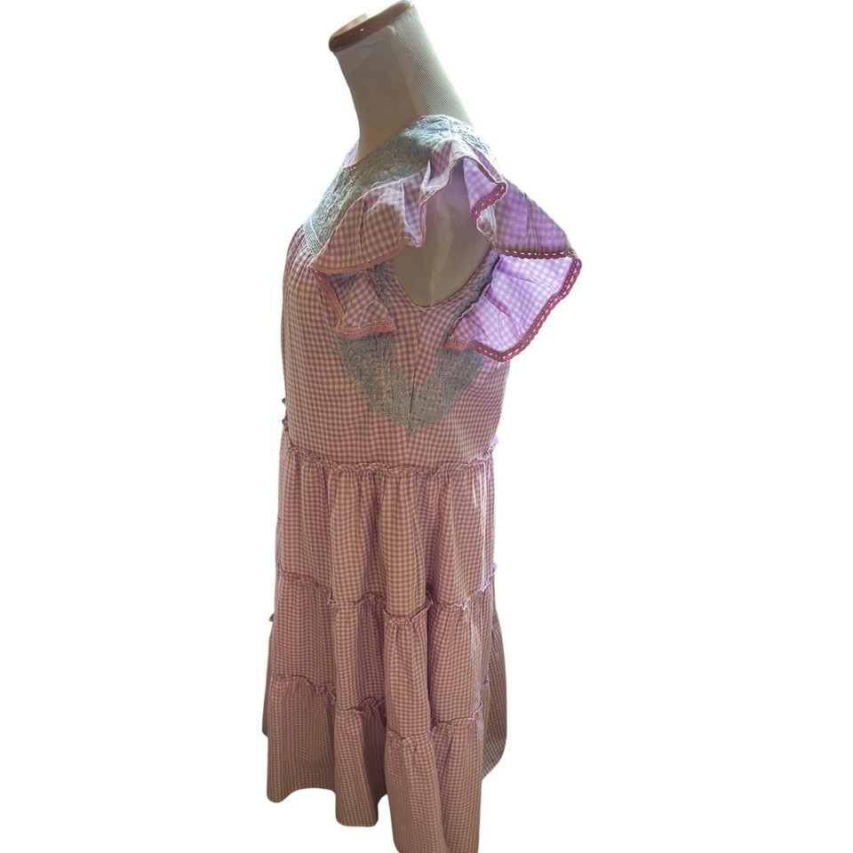 J. Marie Gingham Tiered Maxi Dress XS Purple Blue Embroidered Ruffle ...