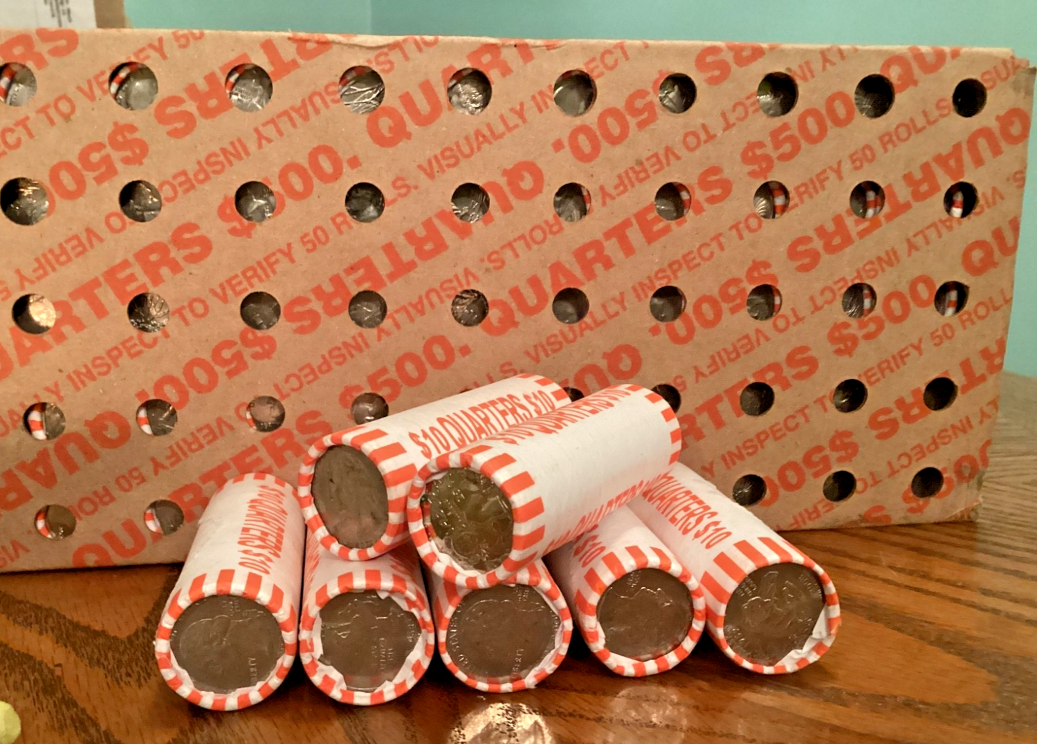 Two Rolls of Quarter Coins Unsearched Circulated Sealed Bank Box. $10 ...