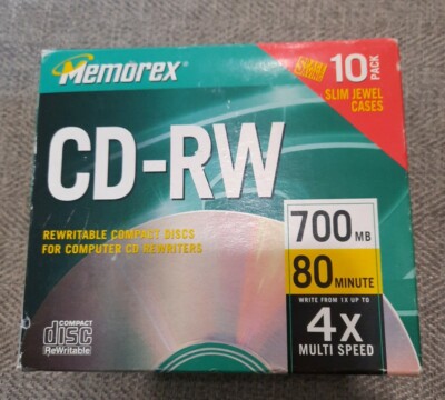 Memorex CD-RW 10 Pack 4 X 80 Min 700 MB Rewritable Compact Discs Jewel ...