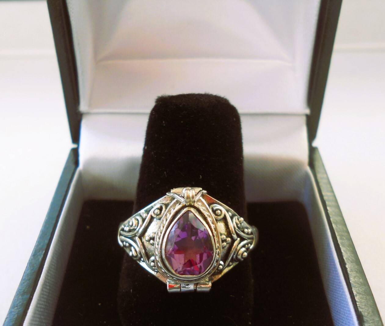Handmade Sterling Silver Amethyst Tear Drop Poison Ring - Sizes 6-8-9 ...
