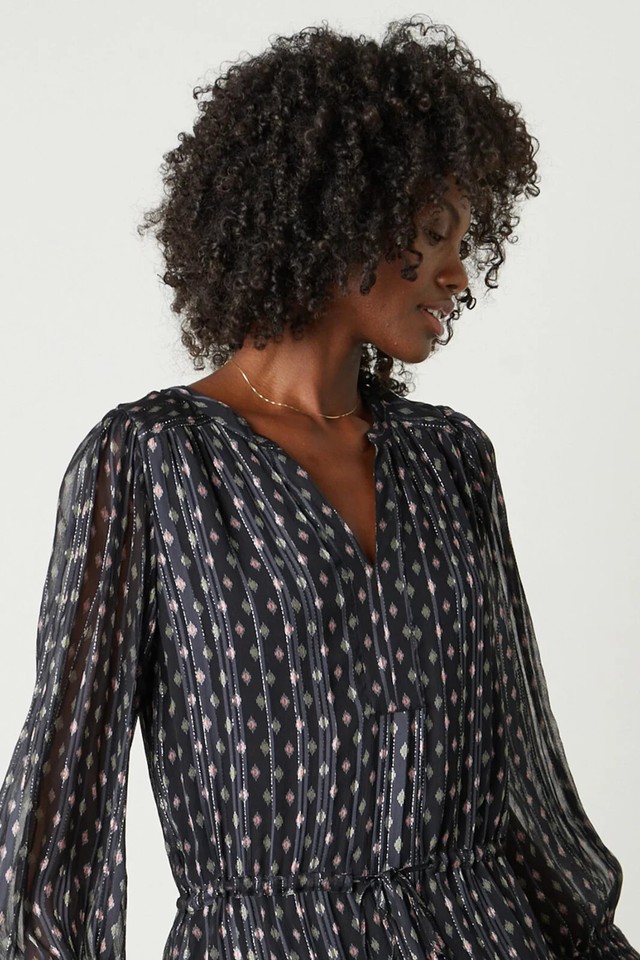 VELVET By Graham & Spencer Anastasia Print Lurex Stripe Dress Starlit M ...