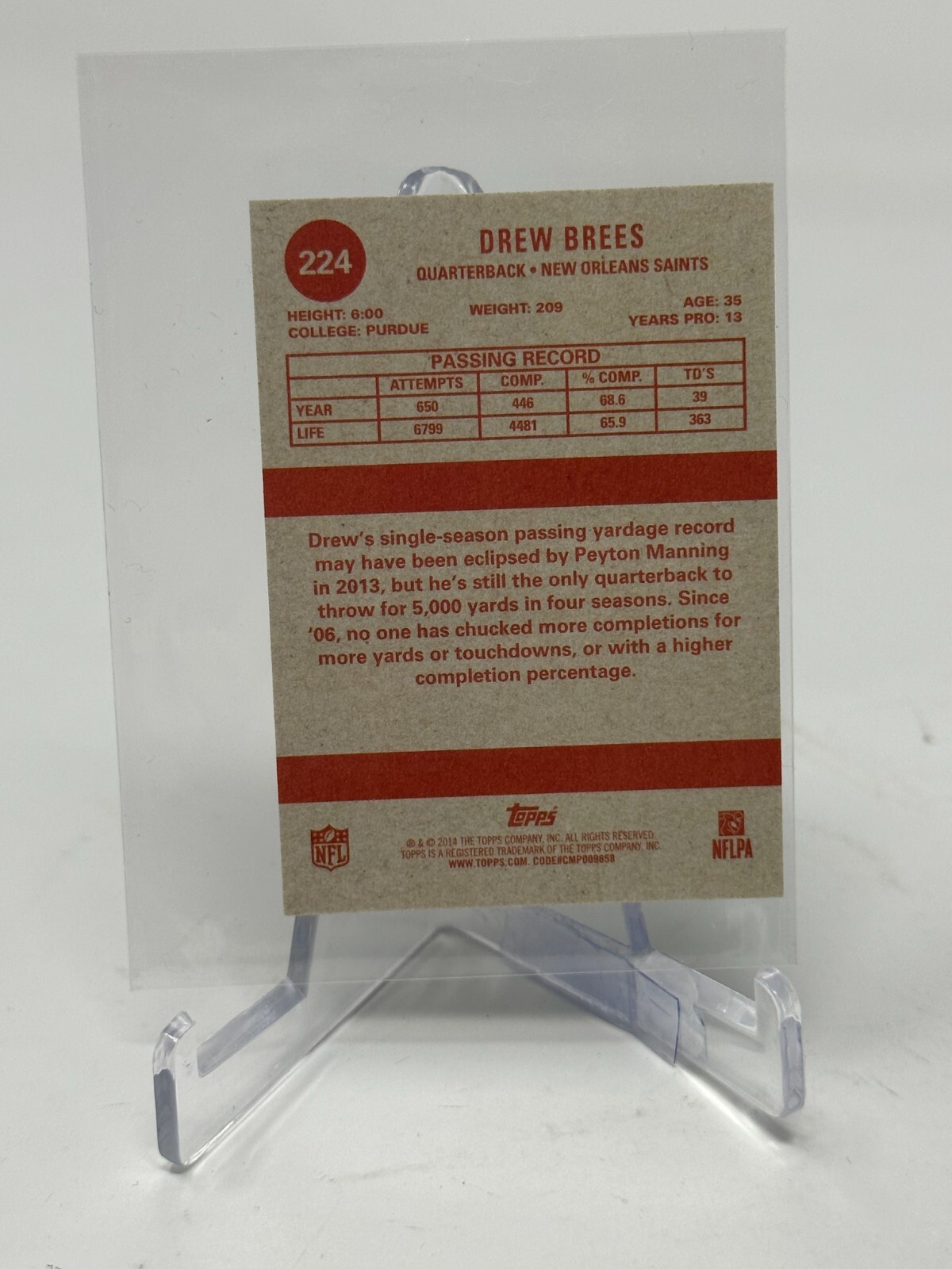 2014 Topps Football Drew Brees Mini Card #224 | eBay