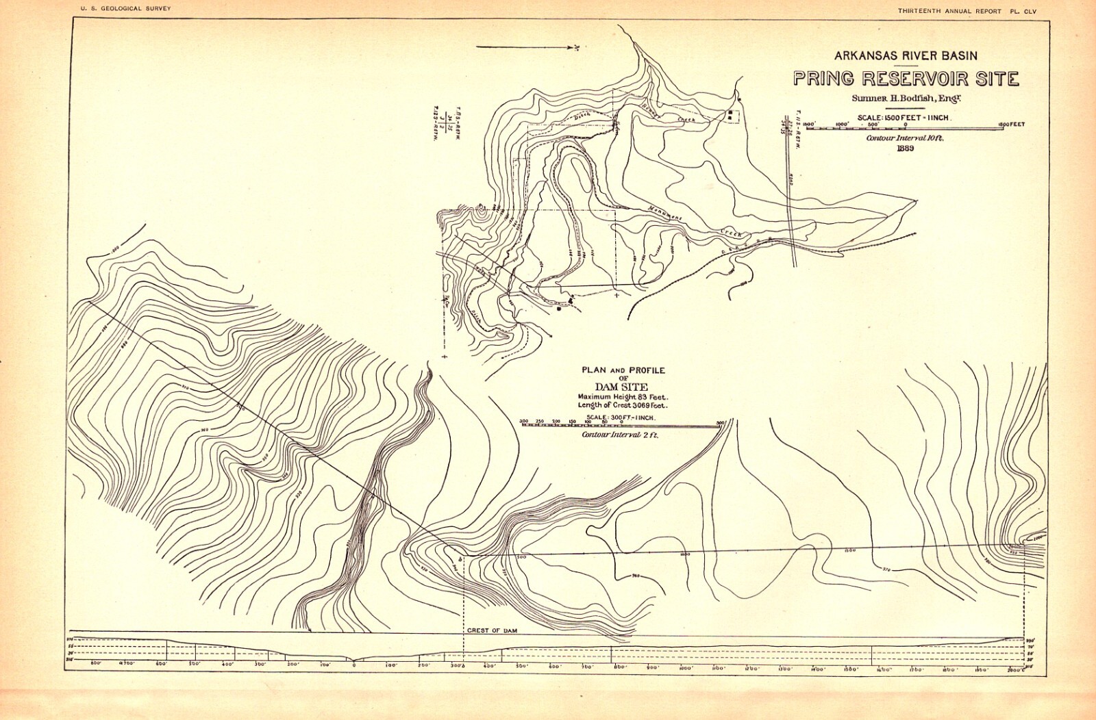 1893 Antique USGS Map-Pring Reservoir Site-Arkansas River Basin ...