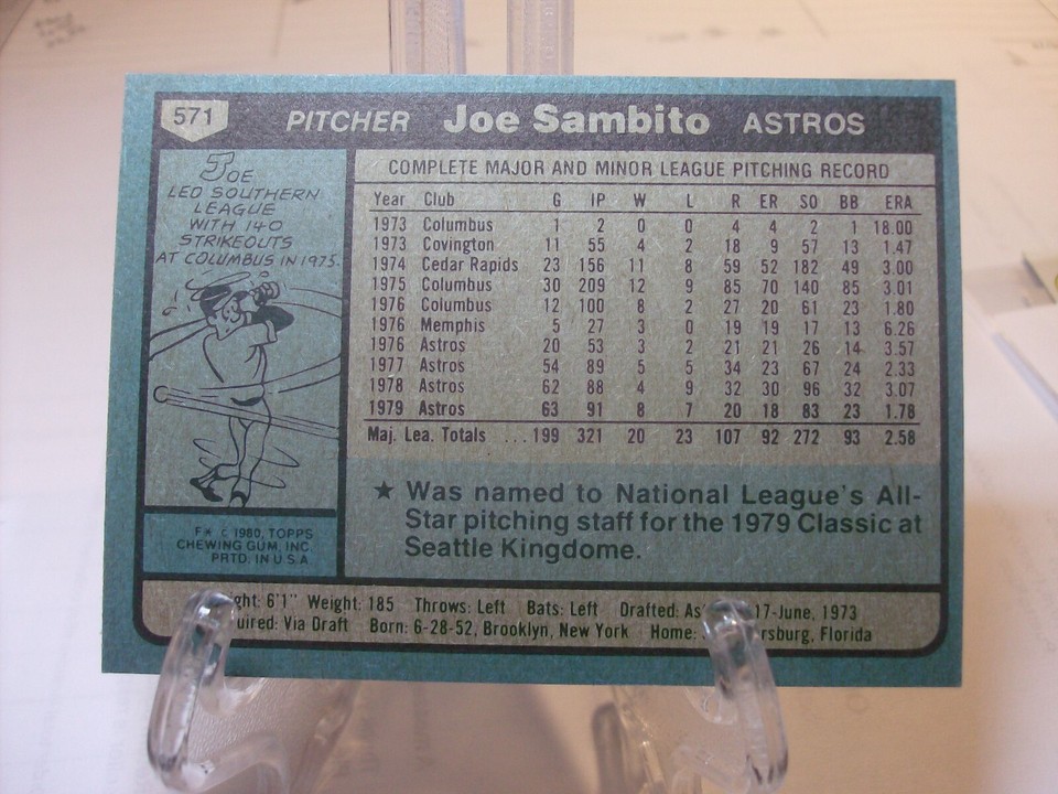 1980 Topps Baseball Card #571 - Joe Sambito - Houston Astros (95603) | eBay