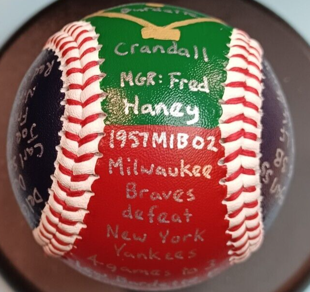 HAND PAINTED BASEBALL 1957 MILWAUKEE BRAVES WORLD SERIES CHAMPIONS HANK ...