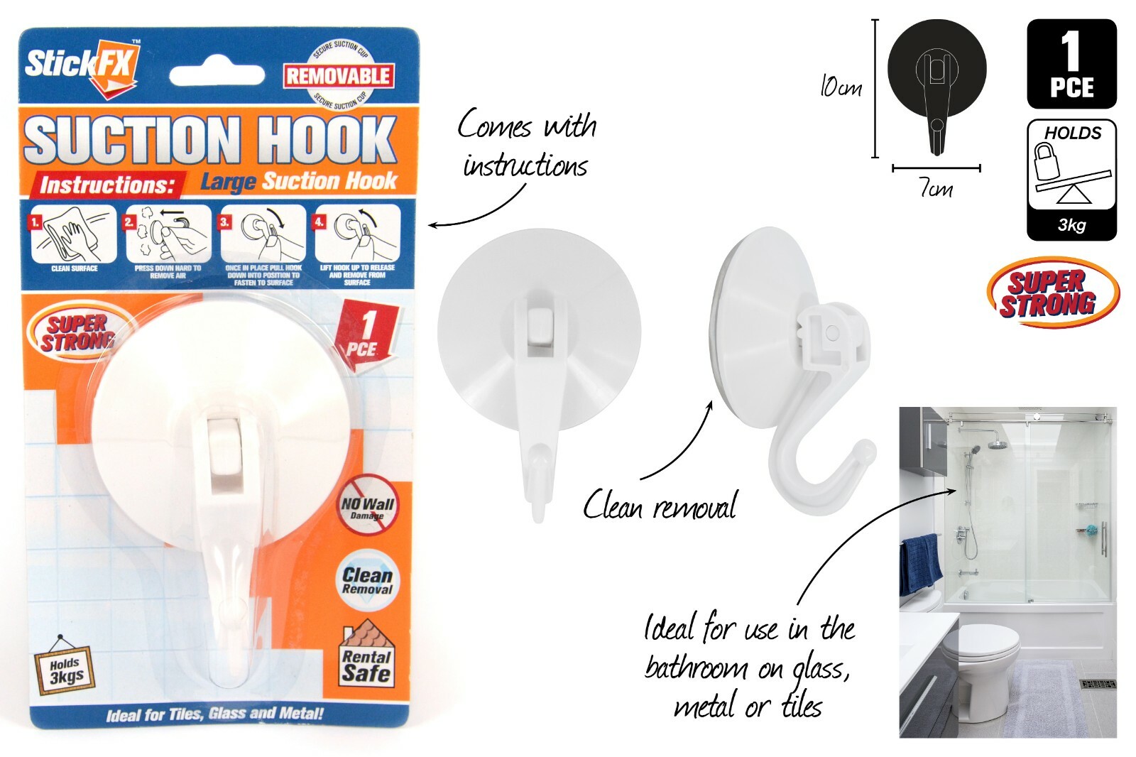 Self Adhesive Removable Suction Hook Wall Glass Bathroom Kitchen simple ...