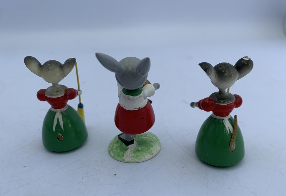 Lot 3 Vintage GOULA Spain Wooden Bunny , 2 Mice Figurines 2 “ | eBay