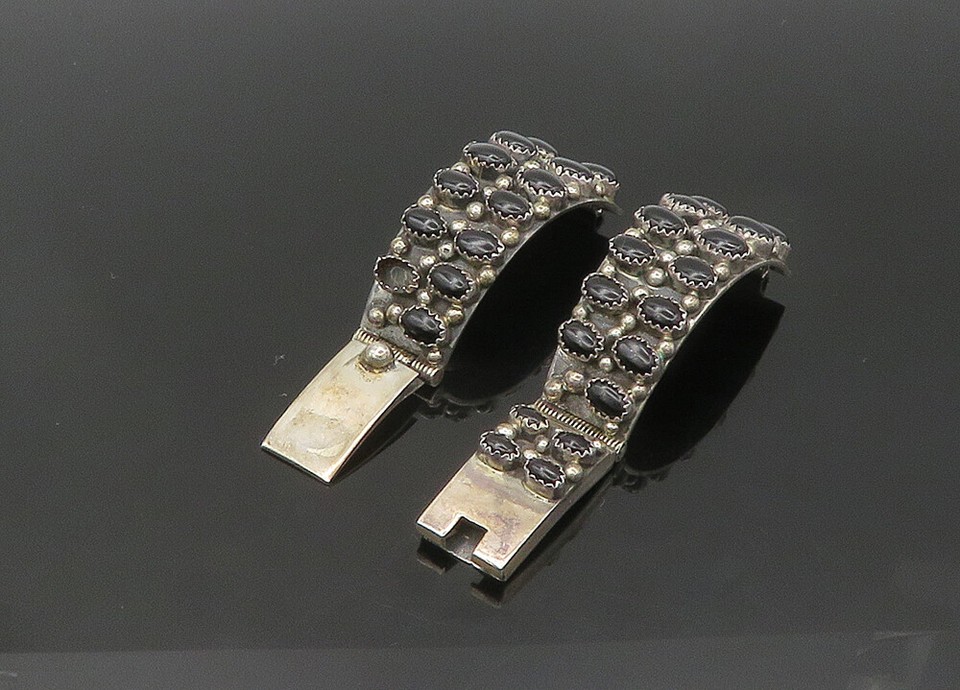 NAVAJO 925 Sterling Silver Vintage Black Onyx Watch Clips/Straps TR2988 ...
