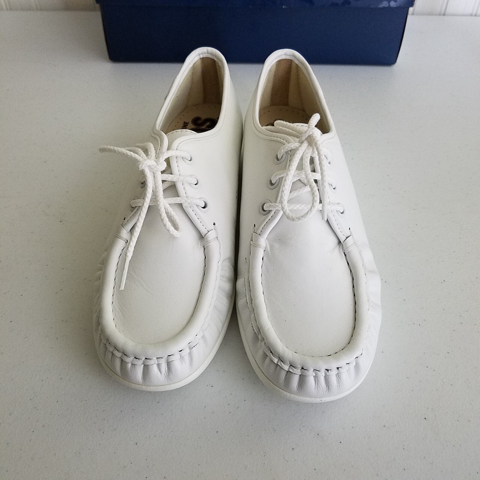 SAS SIESTA Moc Toe Lace Up White Leather Soft Step Shoes Womens 7.5 M ...