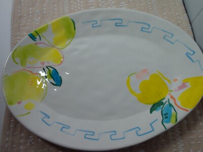 Tag Oval Dinner Platter 16" X 12" with Blue Trim and Yellow Green ...