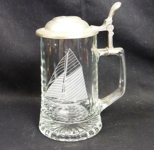 Vintage Glass Beer Stein Pewter Lid Columbia 1901 ALWE W Germany Anchor ...