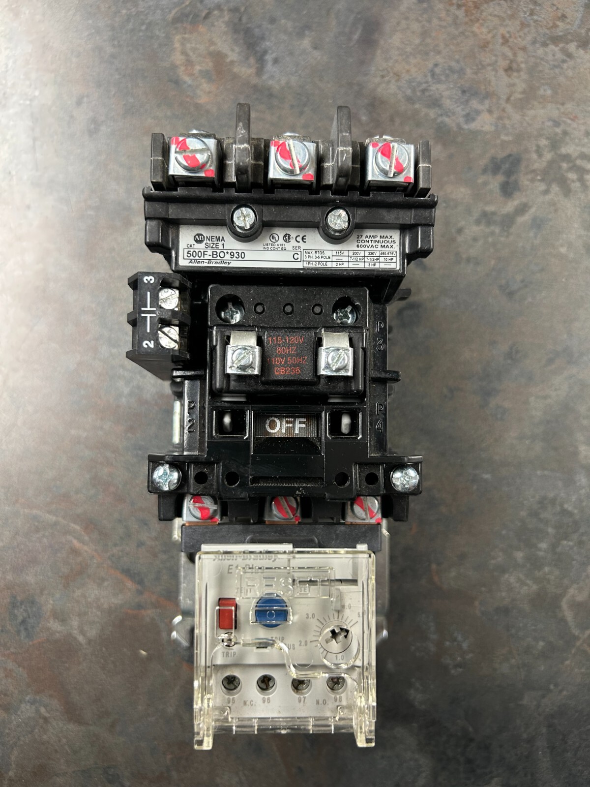 NEW ALLEN BRADLEY SIZE 1 CONTACTOR 500F-BOD930 & 592-EECC 1-5A OVERLOAD ...