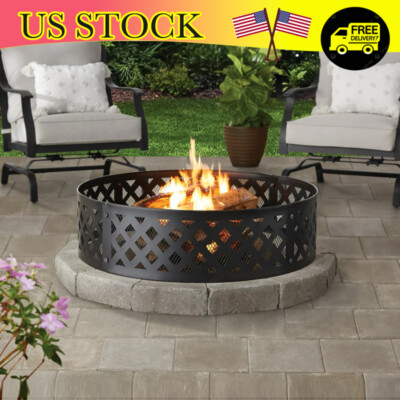 36 inch Steel Fire Pit Ring Round Outdoor Wood Burning Fireplace ...