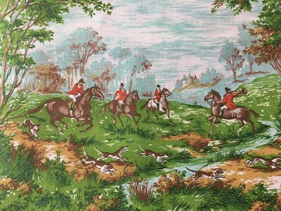 Vintage French Hunt Chase Equestrian Cotton Interiors Fabric~ Marignan ...