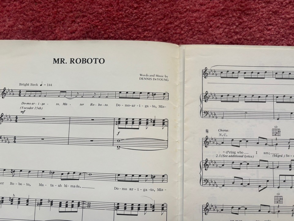 RARE Mr. Roboto Sheet Music by Styx 1983-Dennis DeYoung | eBay