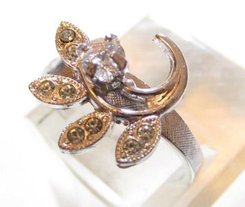 Vintage 14K GE ESPO White Gold Plated Spray FLOWER Clear Stone Silver ...