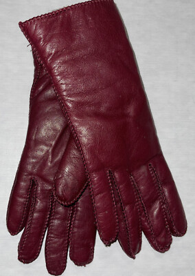 Papa Gallup Burgundy Leather Faux Shearling Interior gloves size Small ...
