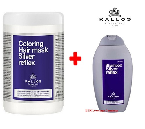 KALLOS Silver Reflex Hair Mask 1000ml Silver + Shampoo Silver Reflex ...