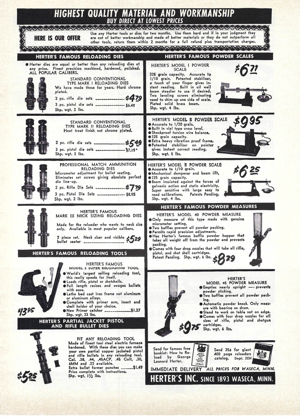 1962 Herter’s Inc. Famous Reloading Dies Tools Powder Vintage Print Ad ...