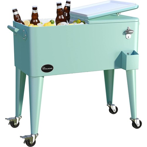 80 QT Patio Rolling Party Cooler On Wheels, Beverage Cart, Rolling Ice ...