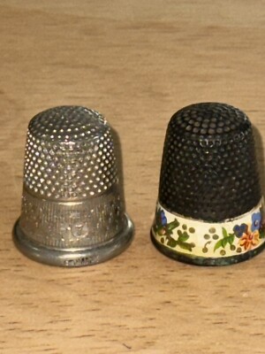 (2) VINTAGE GERMANY SILVER THIMBLES - ONE FLORAL ENAMEL Free Shipping ...