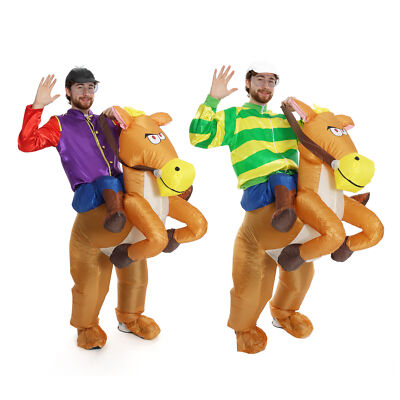 JOCKEY RIDING INFLATABLE HORSE COSTUME RACING FANCY DRESS FUNNY STAG ...